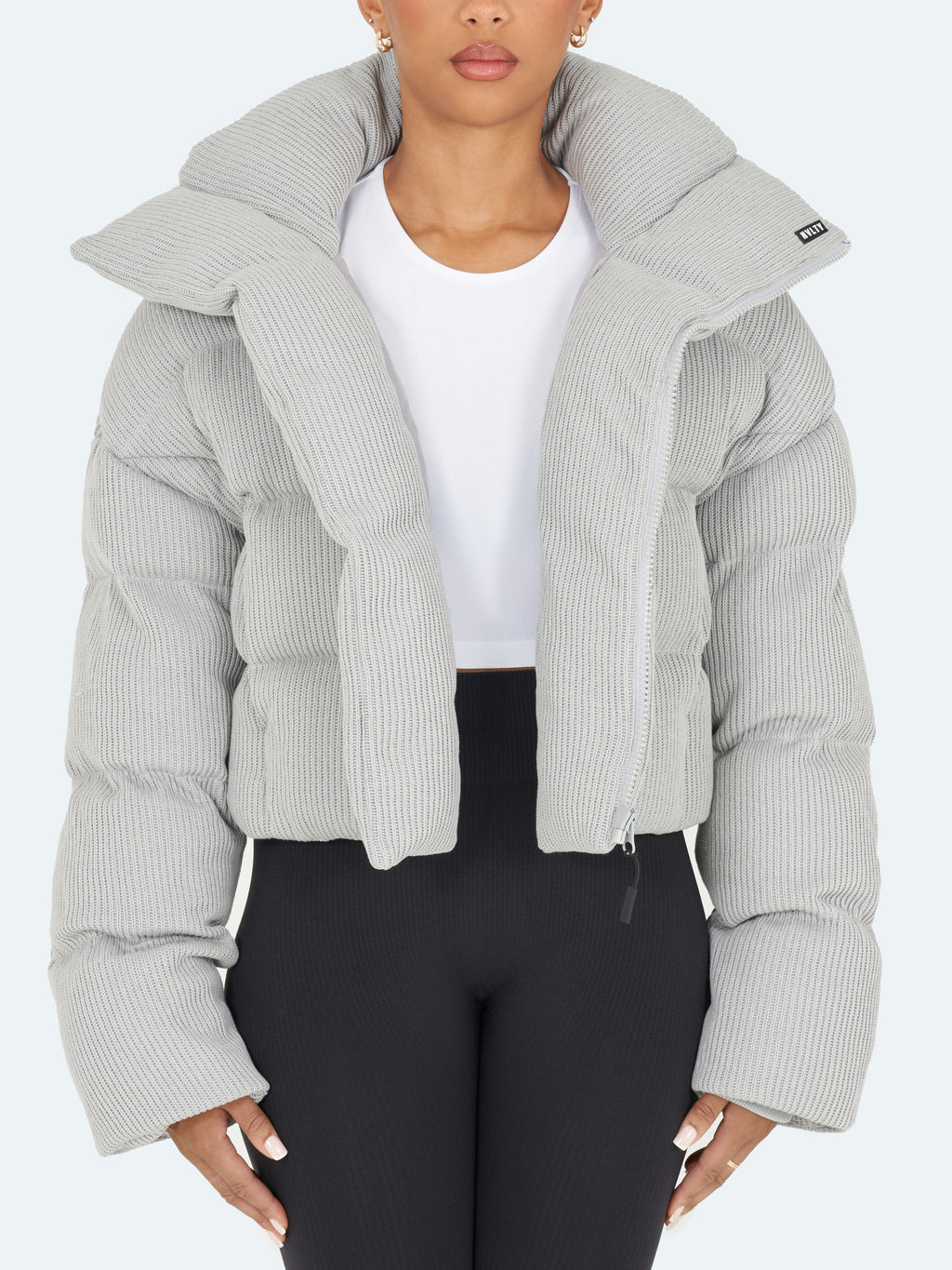 NVLTY - Womens Knit Shawl Collar Puffer Jacket - Grey – N V L T Y