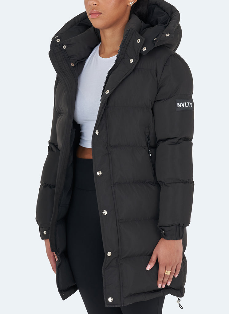 NVLTY - Womens Long Essential Puffer Jacket - Black – N V L T Y