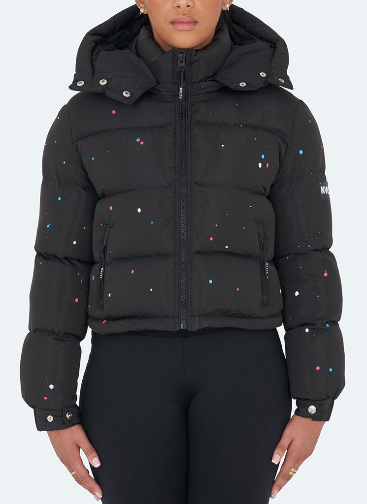 NVLTY - Womens Paint Puffer Jacket - Black – N V L T Y