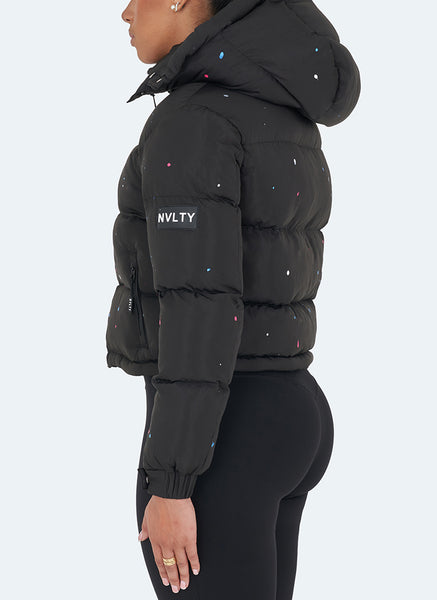 NVLTY - Womens Paint Puffer Jacket - Black – N V L T Y