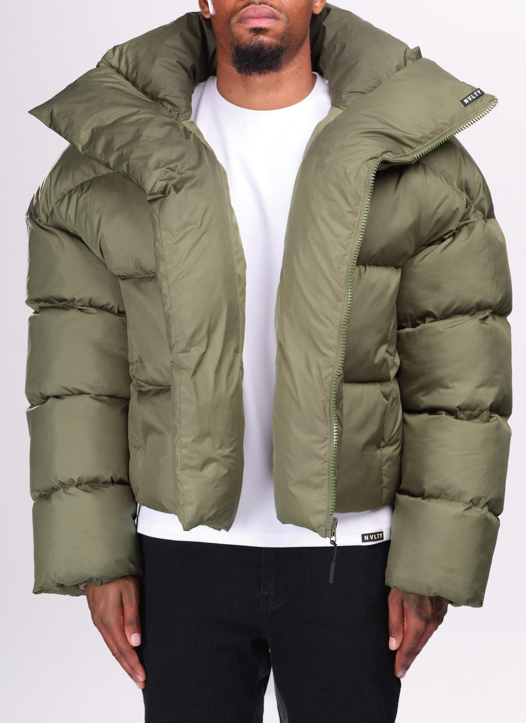 NVLTY - Vintage Shawl Collar Puffer Jacket - Khaki – N V L T Y