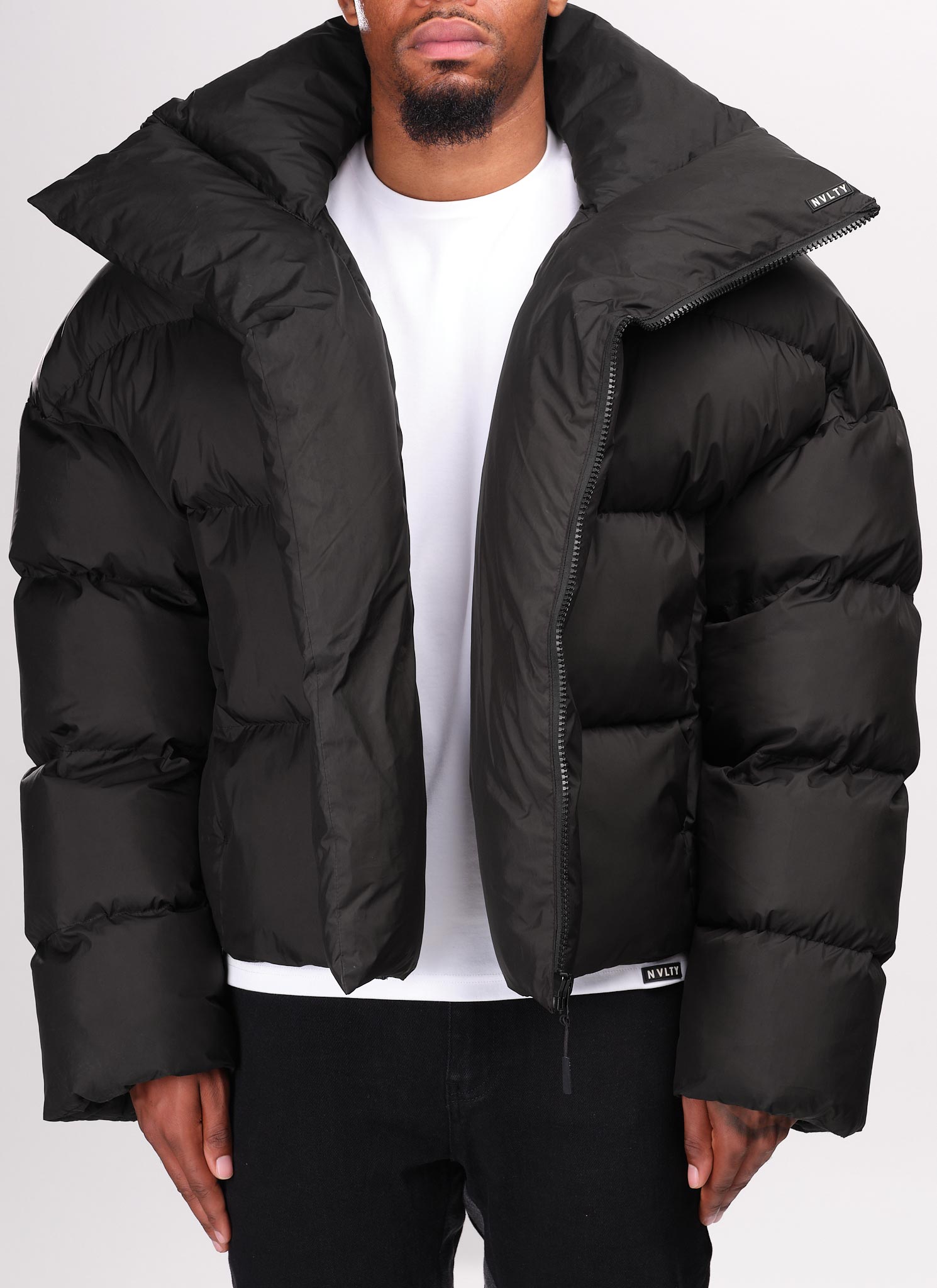 NVLTY - Vintage Shawl Collar Puffer Jacket - Black – N V L T Y